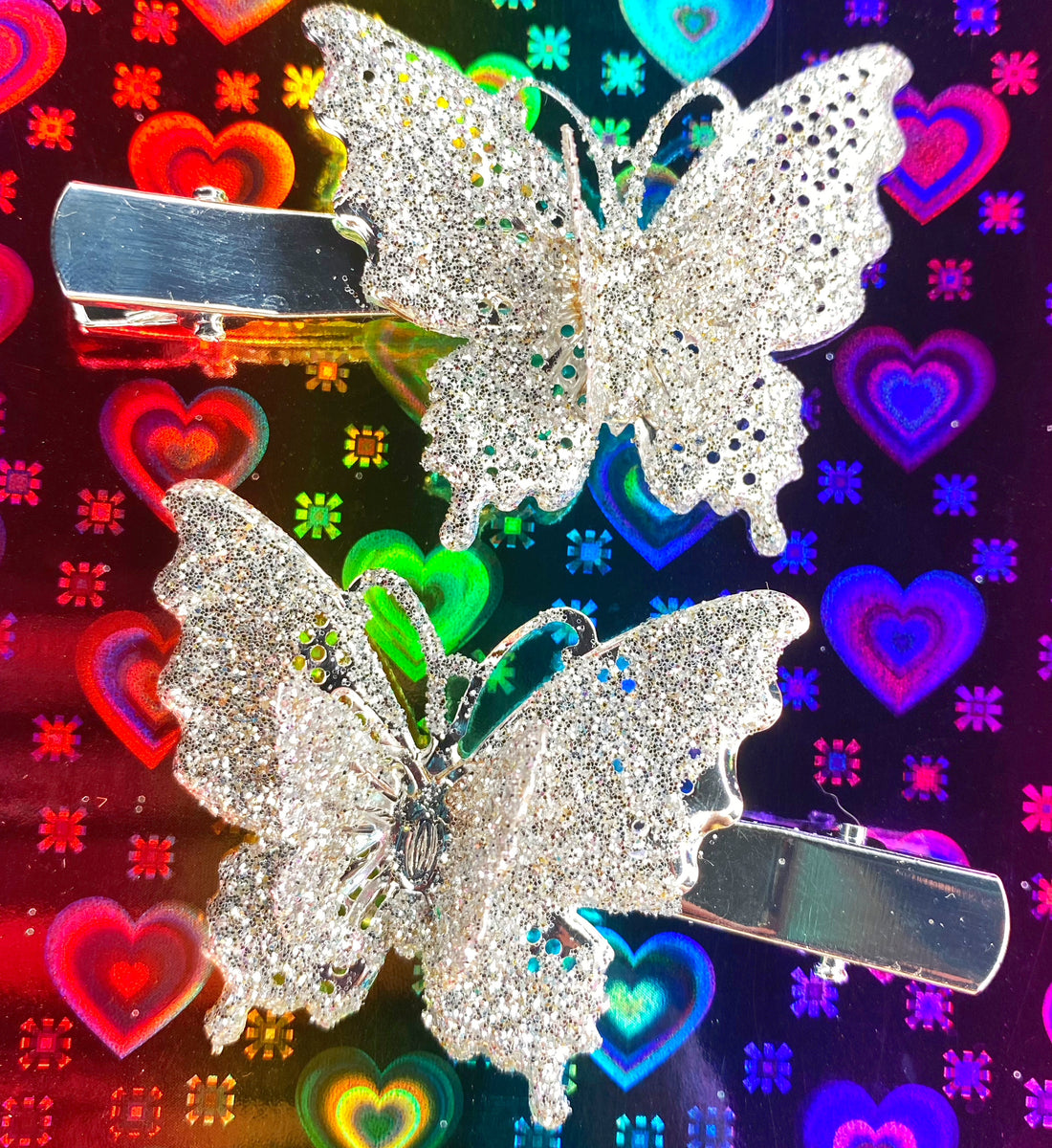 90’s VINTAGE SILVER GLITTER BUTTERFLY CLIP SET – JelliWink Cosmetics LLC